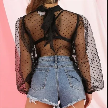 Polka Dot Mesh Sheer See-Through Blouse | Free Shipping!